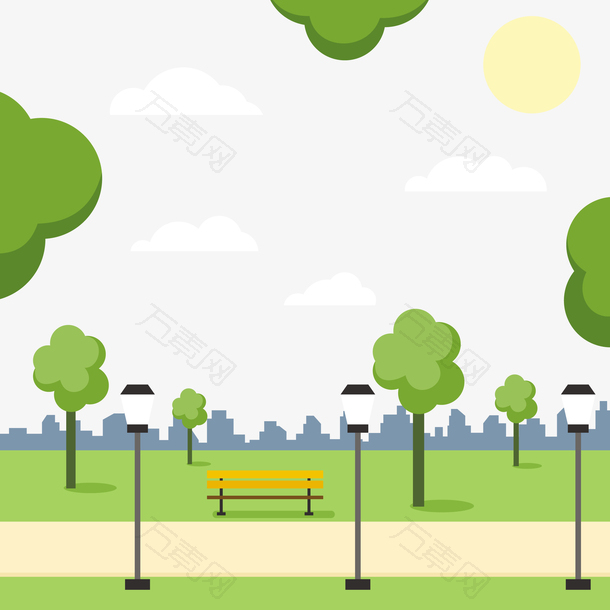 绿色矢量公园风景png元素素材图片下载-万素网