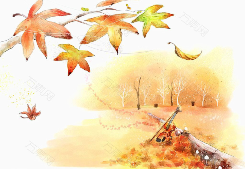 秋天水彩背景png元素素材图片下载-万素网