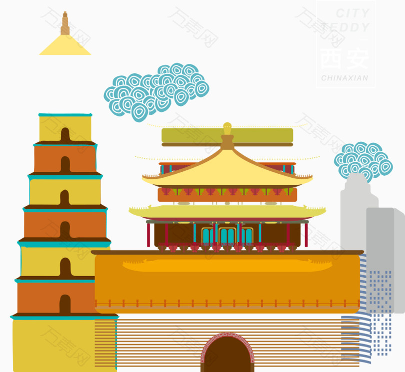 西安旅游矢量图png元素素材图片下载-万素网